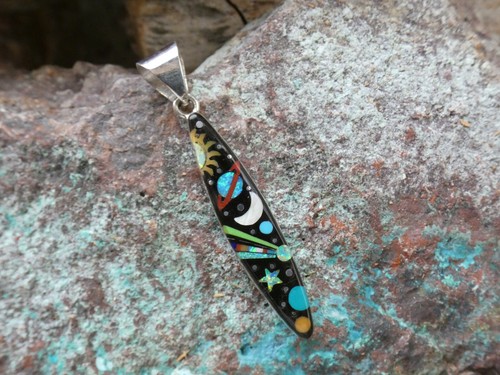 Moon Star Saturn Galaxy Night Micro Inlay Gemstone Sterling Silver ...