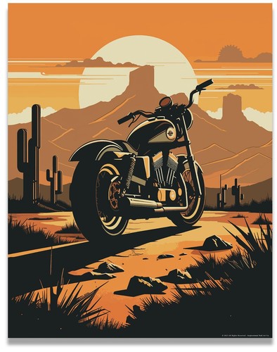 Harley-Davidson Motorcycle 11x14 Wall Decor | Harley Bike Illustration ...