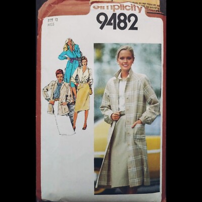 Vtg Simplicity Coat/Jacket/Dress/Skirt/Blouse/Tie Pattern #9482 12 ...