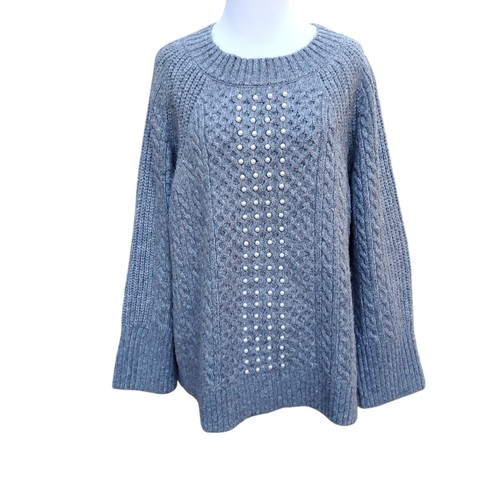 Soft Surroundings Noemi Gray Cable Knit Sweater With Faux Pearl Detail ...