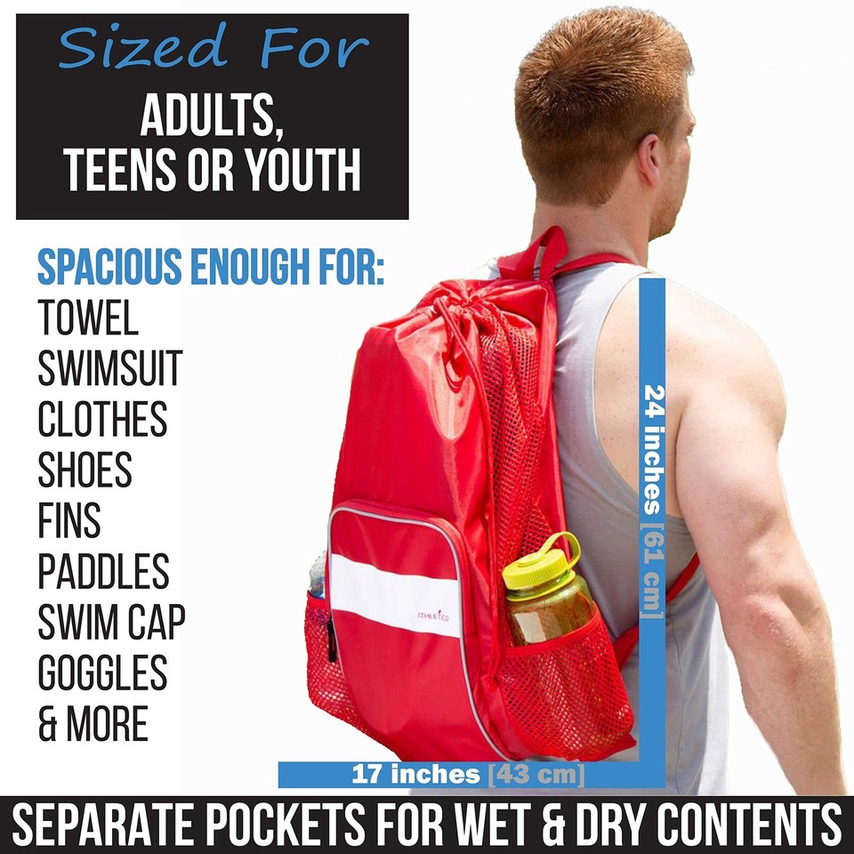 Athletico Mesh Swim Bag - Mesh Pool Bag With Wet & Dry Compartments for ...