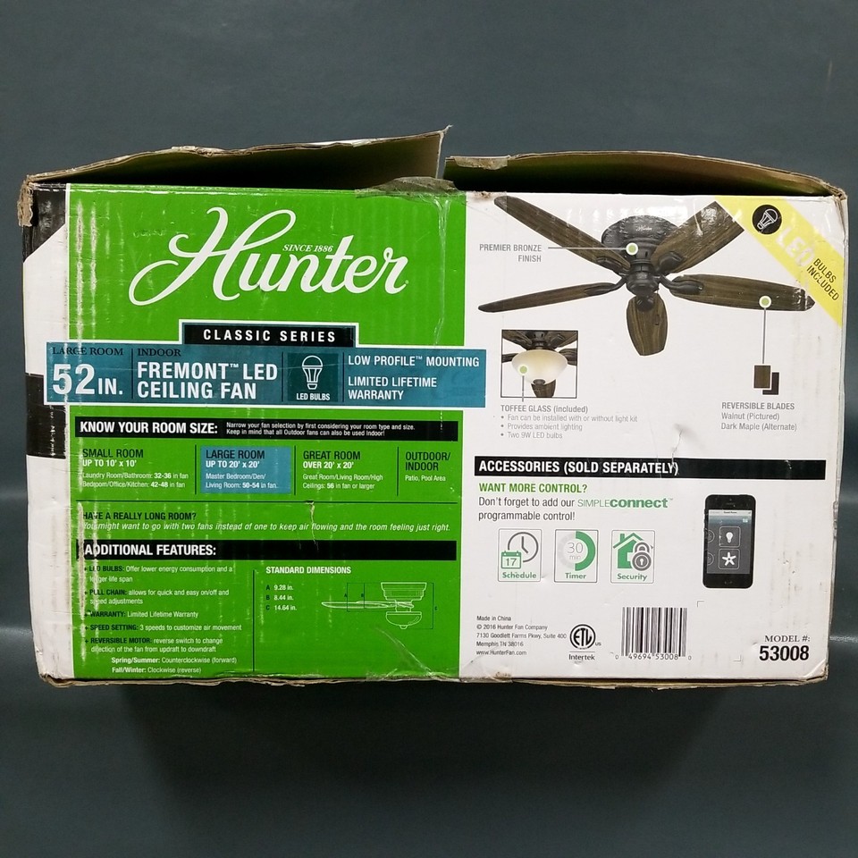 NIOB Hunter 52" Fremont Indoor LED Ceiling Fan Bronze Finish | eBay