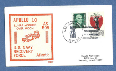 APOLLO 10 RECOVERY FORCE MAY 26,1969 USS CHILTON BECK B797 SPACE COVER ...