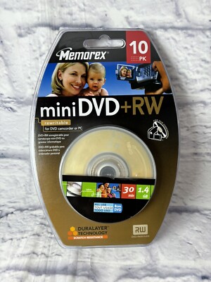 Memorex Mini DVD-RW 10 Pack NEW SEALED Single Sided DVD Camcorder Discs ...