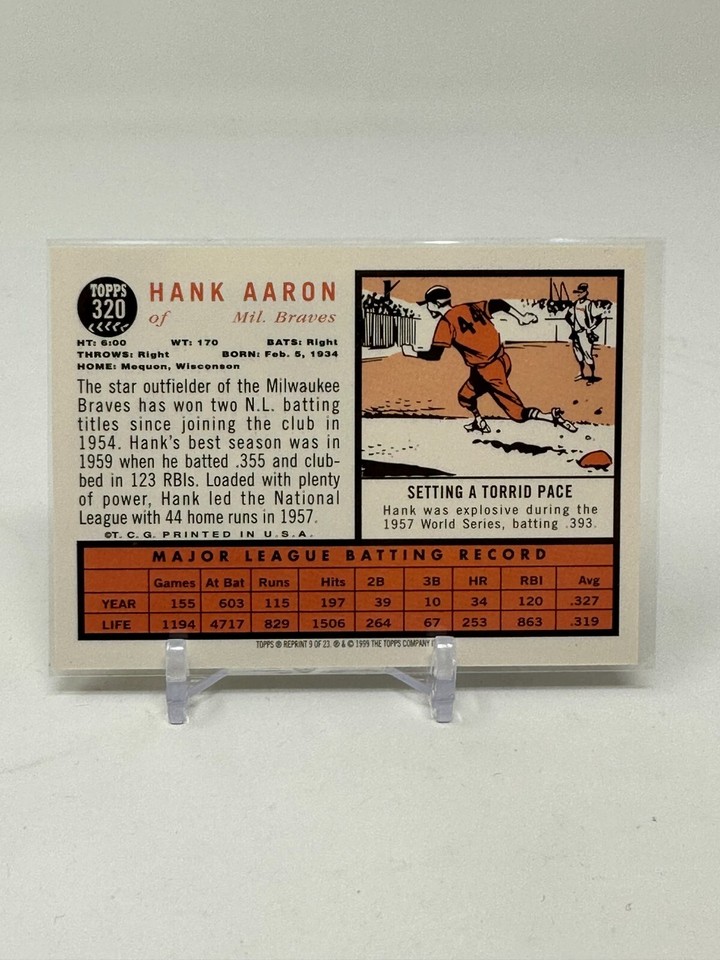 1999 Topps Commemorative Baseball Hank Aaron Reprint Card #320 | eBay