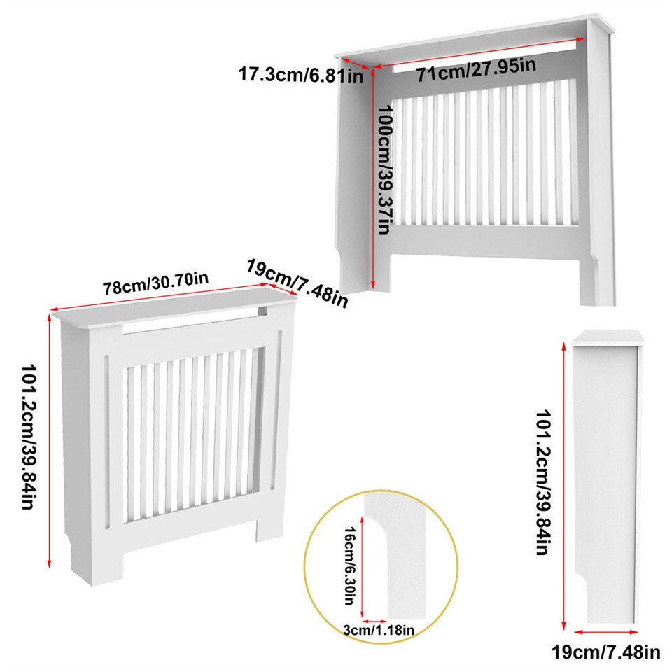 100cm High Radiator Cover Wood Cabinet MDF Trellised Grill Heating ...