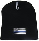 8" Black USA American Police Thin Blue Line Embroidered Beanie Skull ...