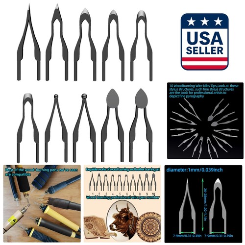 Wood Burning Kit with 10 High-Quality Pyrography Nibs for Precision Art ...