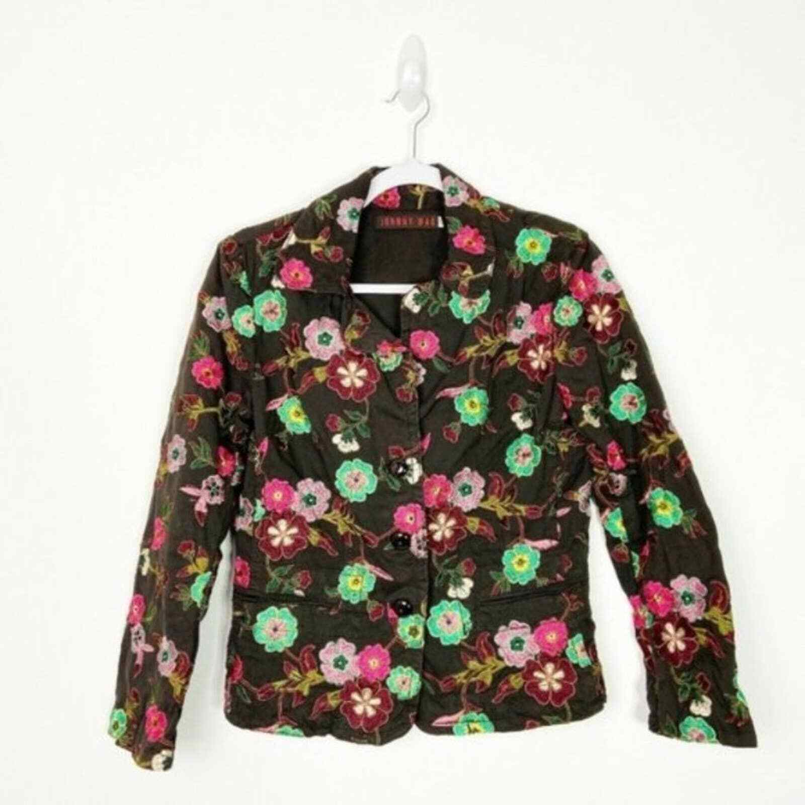Johnny Was Embroidered Floral Jacket Multicolor Brown… - Gem