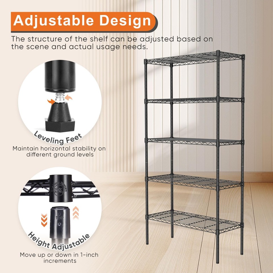 5-Wire Shelving Metal Storage Rack, Adjustable Steel Wire Racks, Heavy ...