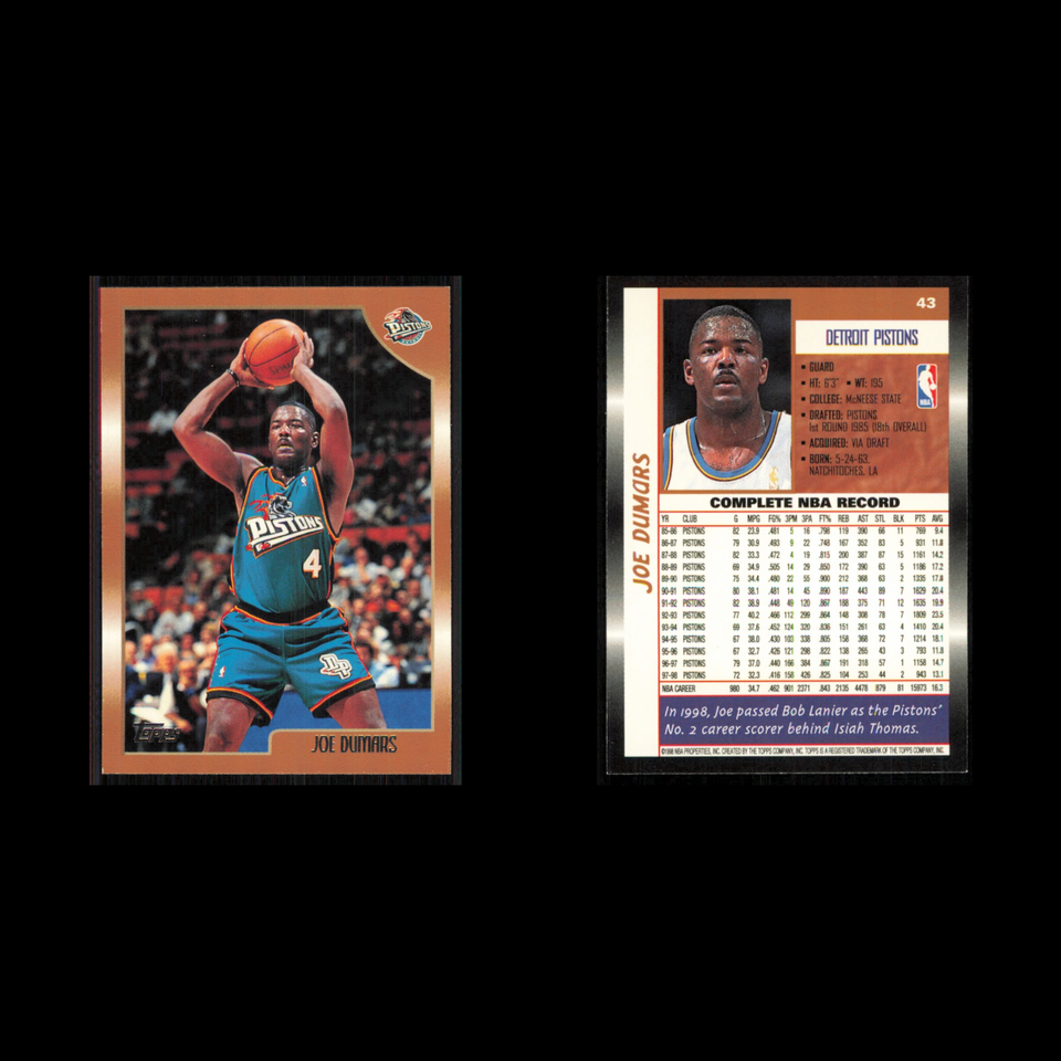 Joe Dumars #43 1998 Topps Detroit Pistons Basketball Card NBA NM | eBay