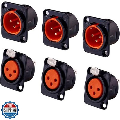 priaolker Gold 3-Pin XLR Male + Female Socket Metal Panel Mount Chassis ...