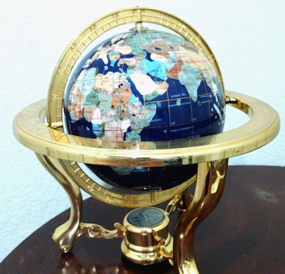 Tabletop World 6" Globe Gemstone 10" Gold Stand w Compass Rotating ...
