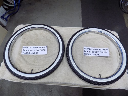 BICYCLE RIMS 24" 36 HOLE NEW RIMS 24 X 2.125 DURO TIRES TUBES LINERS ...