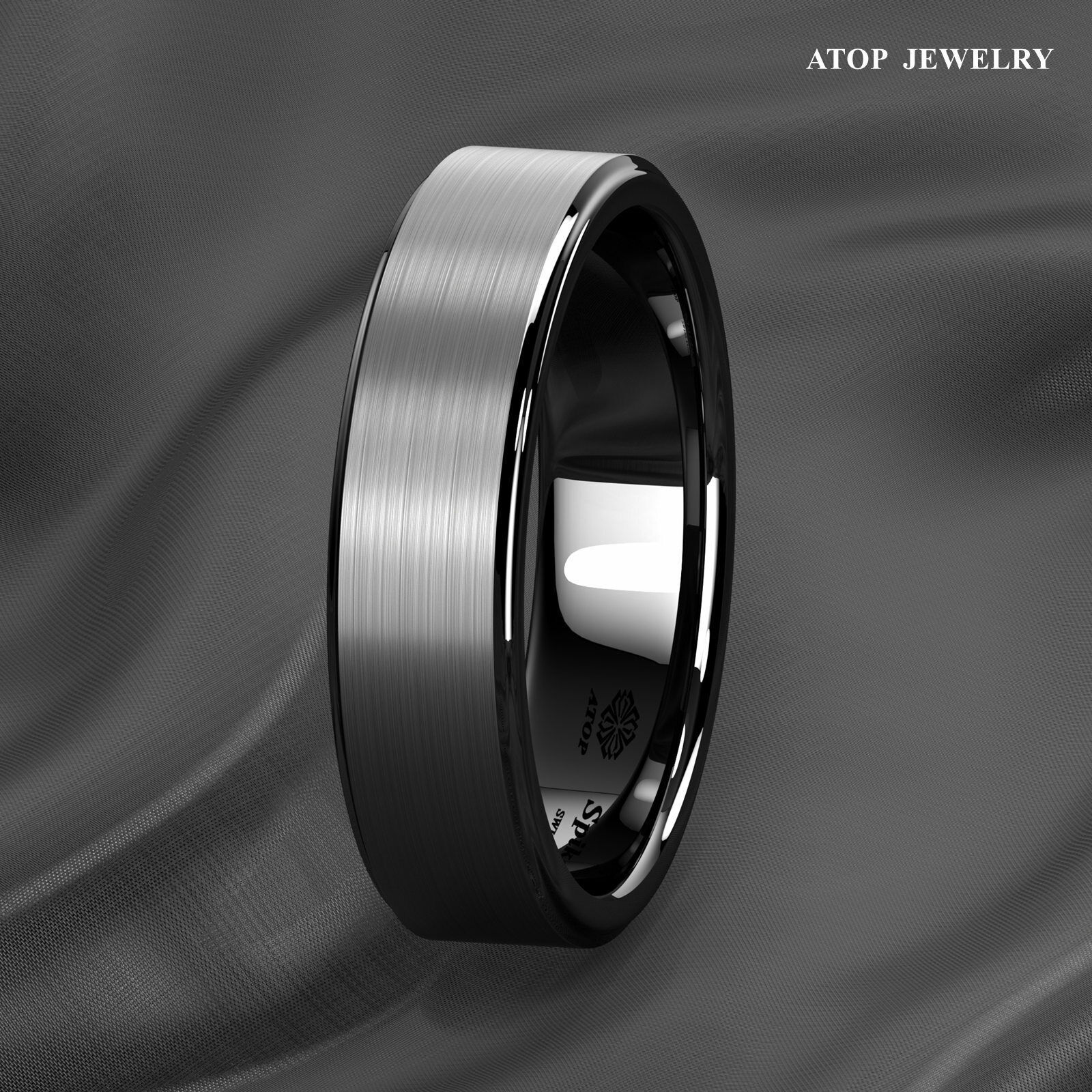 8/6mm Black Brushed Titanium Color Tungsten ring Wedding Band Ring Men ...
