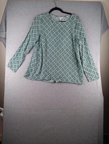 J Jill Top Tunic Women sz Small Green & White Long Sleeve Round Neck ...