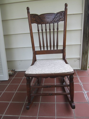 Antique Victorian Pressed Back Carved Oak Wood Cane Rocking Chair ...