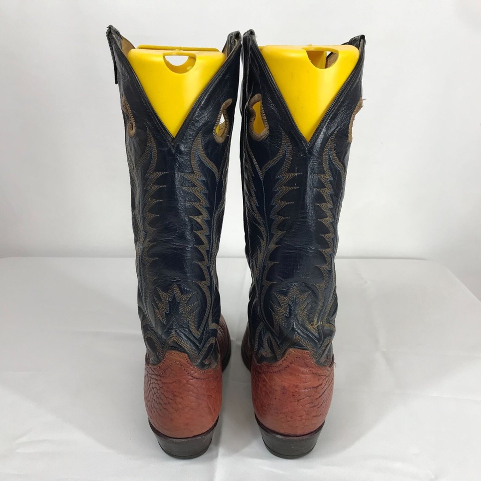 Vintage Tony Lama Buckaroo Cowboy Boots 10D Bullhide Navy Blue | eBay