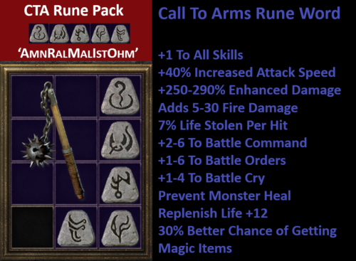 Diablo 2 Resurrected D2R CTA Call to Arms Pack SC PC OHM Rune LADDER S3 ...