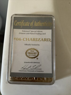Pokemon CHARIZARD 23k Gold Plated trading cards Comes with COA NINTENDO ...
