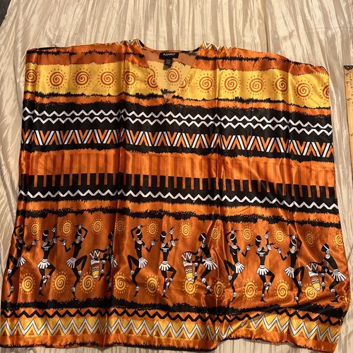 Ashro Kaftan Tunic Top V-Neck, Yellow, Orange Black Ethnic Pattern ...
