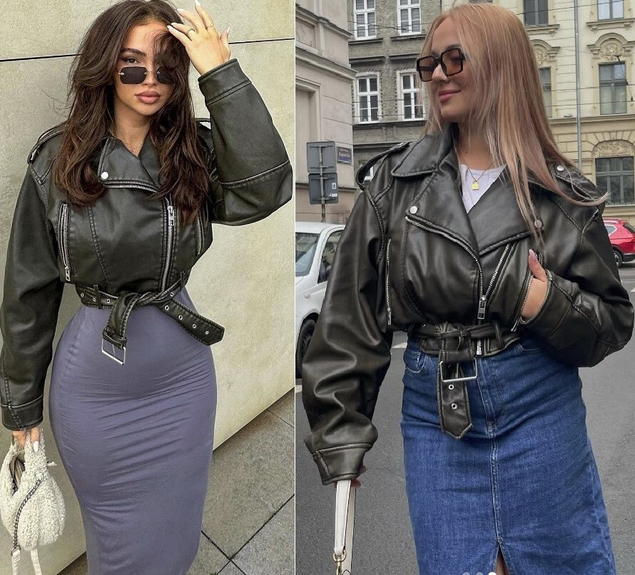 ZARA MOLLY MAE 2024 OVERSIZED BELTED KHAKI CHARCOAL FAUX LEATHER BIKER ...