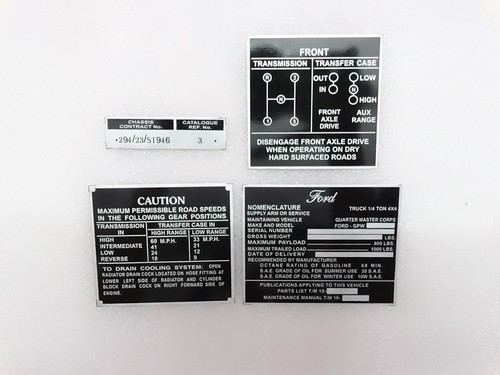 Dash Data Plate Aluminum Black Set Of 4 For Jeeps Willys Ford CJ2A CJ3A ...