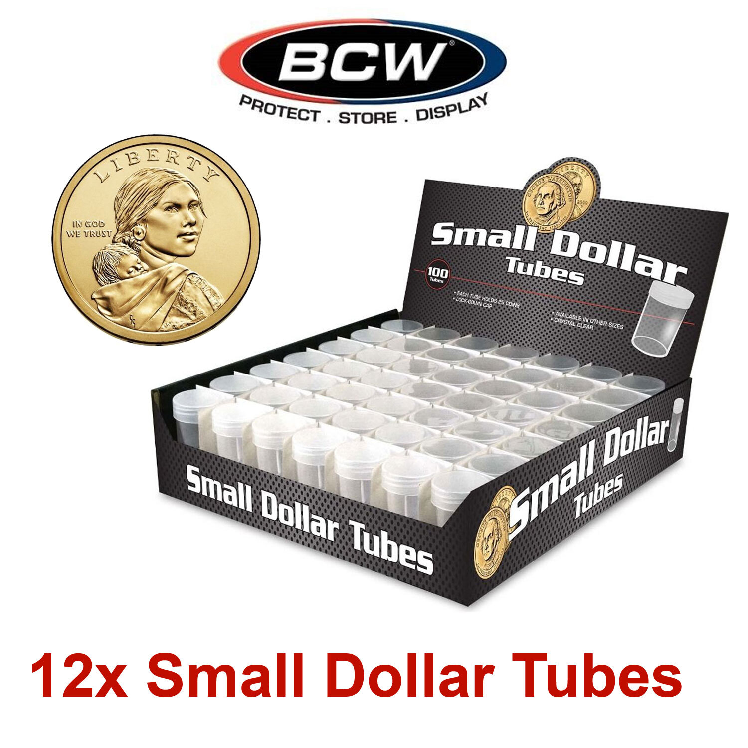 Lot of 12 Plastic Coin Tubes Storage Box Round Tube With Cap for Small ...