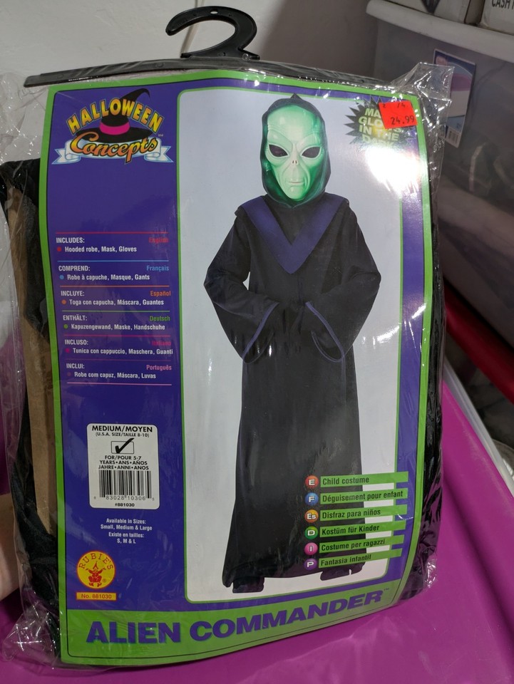 Alien Commander Costume Boys Halloween Sci-Fi Hooded Robe Glow in the ...
