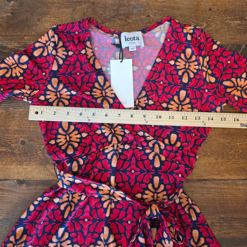 Leota Wrap Dress Red Orange Floral Print 3/4 Sleeve Tie Waist Extra ...
