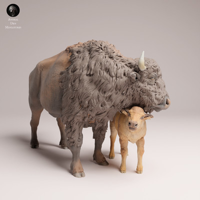 American Bison and Calf Resin 3d printed Model Railroad Diorama ...
