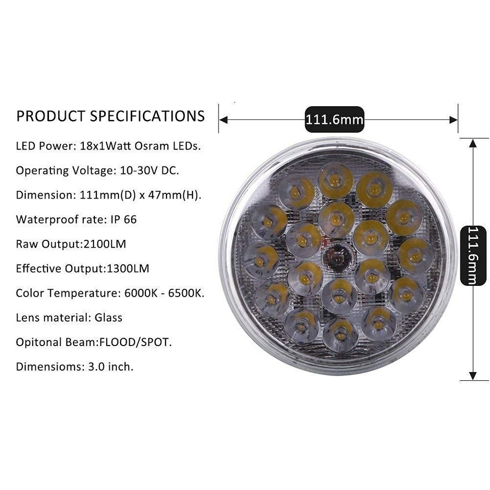 LED PAR36 Aviation Grade Aircraft Landing Light White 2,100 Lumens Spot ...
