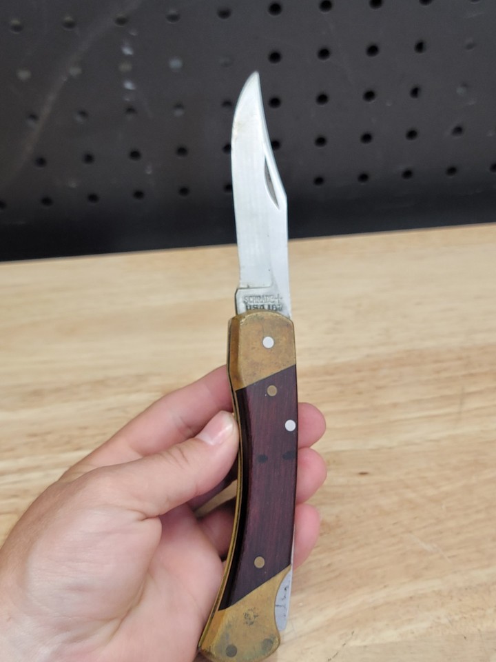 Vintage Schrade LB7 USA Lockback Folding Knife Brass & Wood Made in USA ...