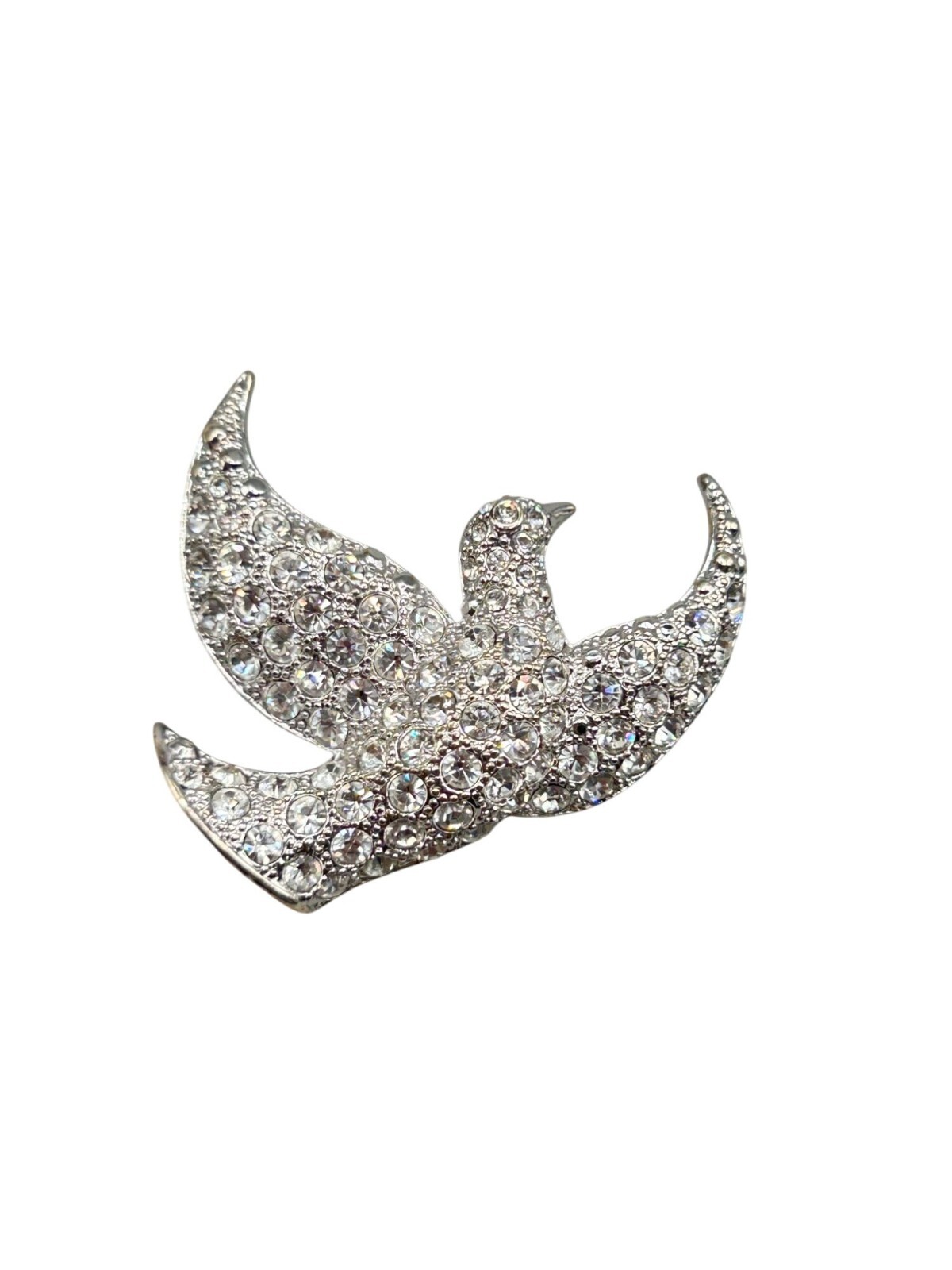 Crystal Pave Dove Pin Brooch Clear Glass Stones On Si… - Gem