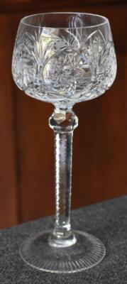 GORGEOUS TALL CUT GLASS WINE HOCK HOBSTAR & WHIRLING STAR MOTIFS ZIPPER ...
