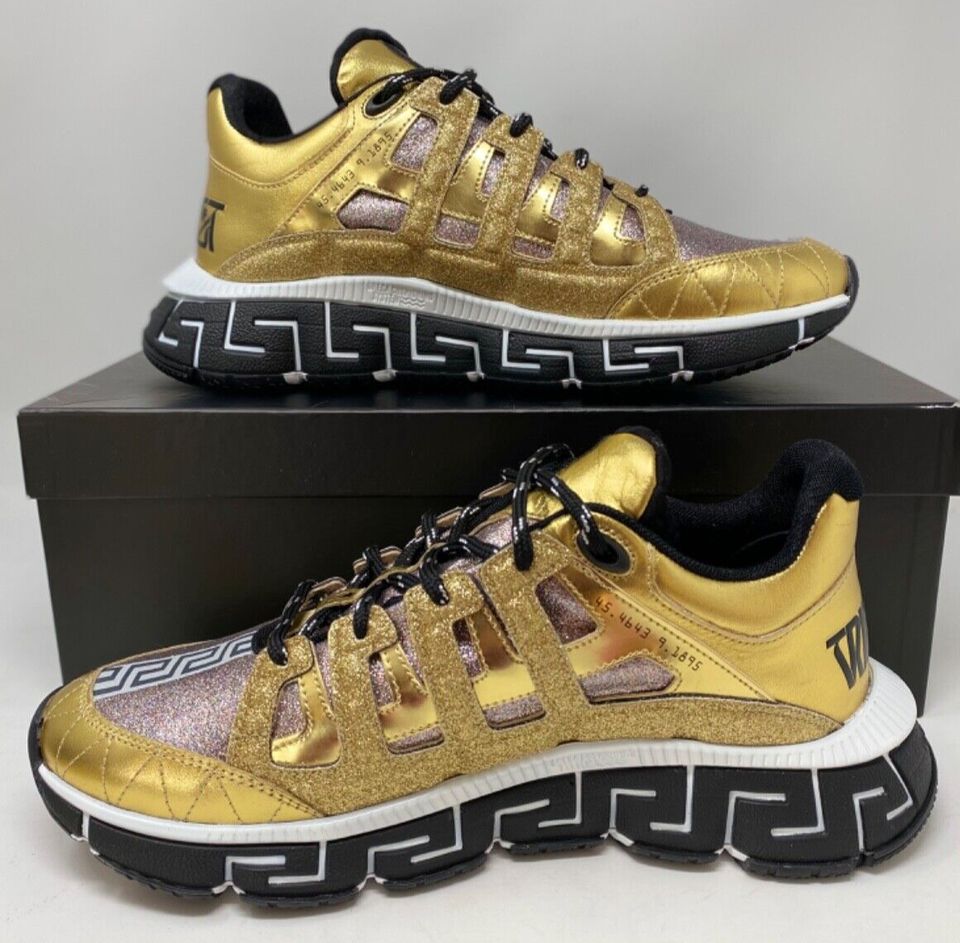 $1125 Men's Versace Trigreca Gold Glitter Sneakers DSU80941A02748 6Y090 ...