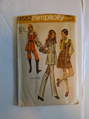 1971 Vintage SIMPLICITY 9582 Misses' Mini Jumper Tunic Pants Size 12 ...