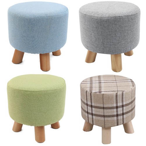 Round Wooden Footstool Footrest Pouffe Foot Stool Padded Ottoman Seat ...