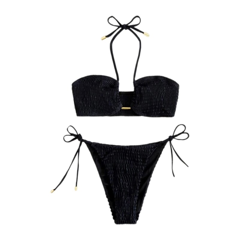 Women 2-Piece Strappy Swimming Suit High Cut Beachwear Halter String ...