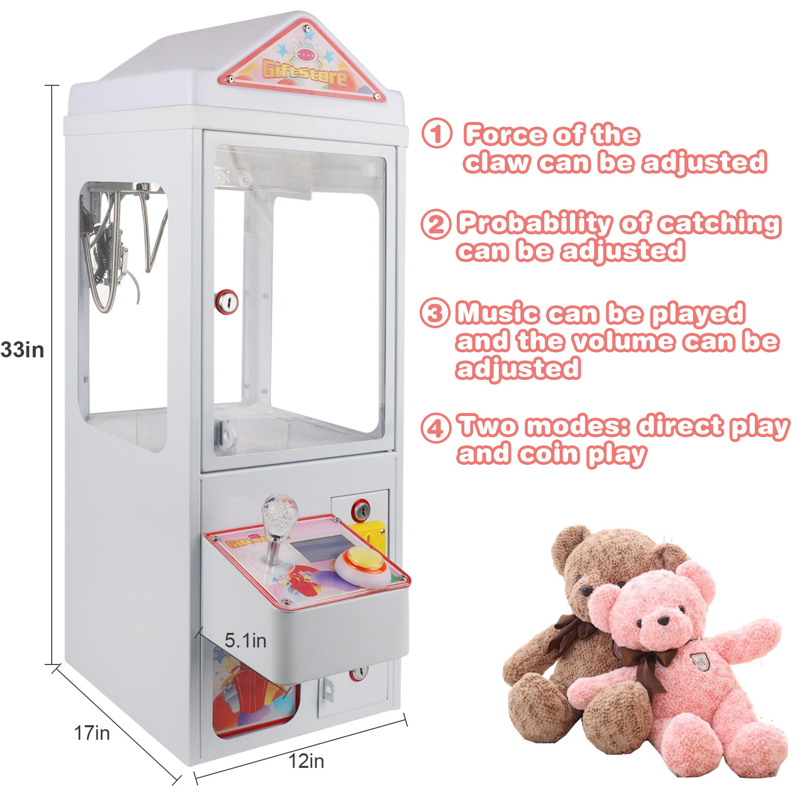 Mini Carnival Claw Game Machine 110V Arcade Grabber Crane KTV, Cinema ...