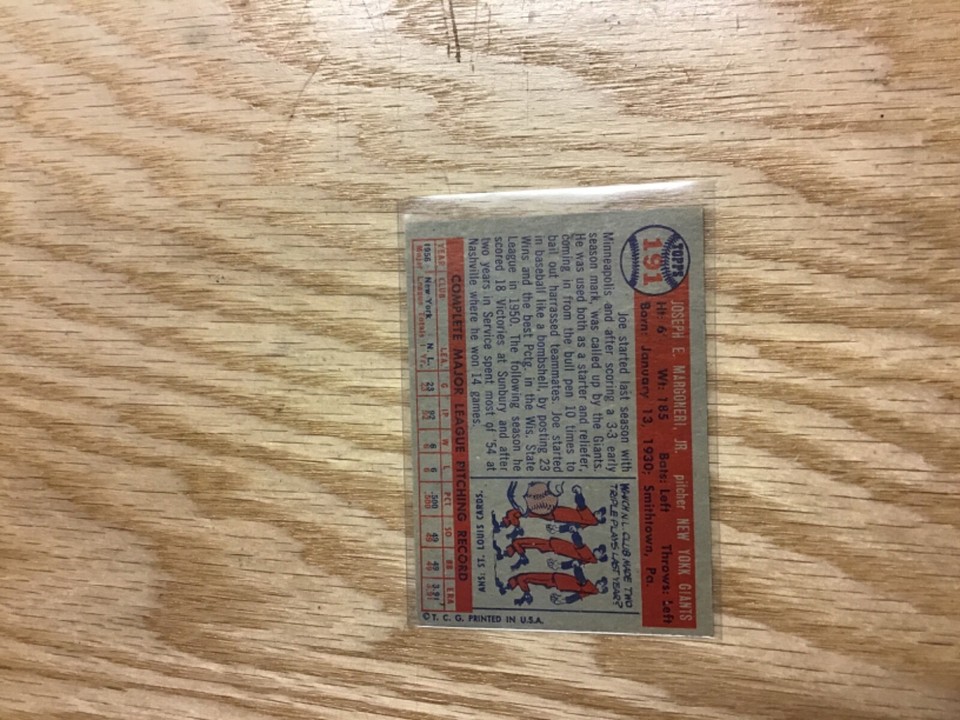 1957 Topps Baseball Joe Margoneri New York Giants Card #191 | eBay