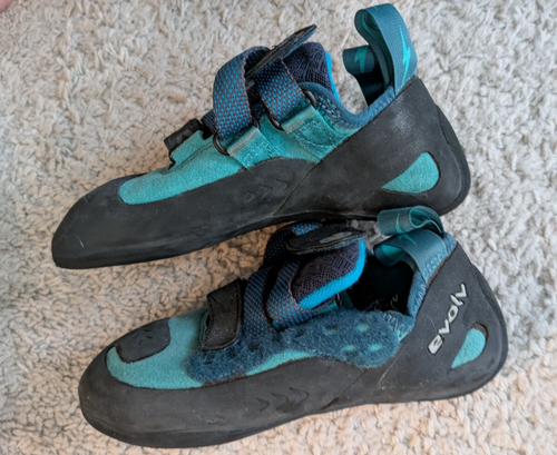 Evolv Black and Teal Climbing Shoes Women US Size 5 See Pics | eBay