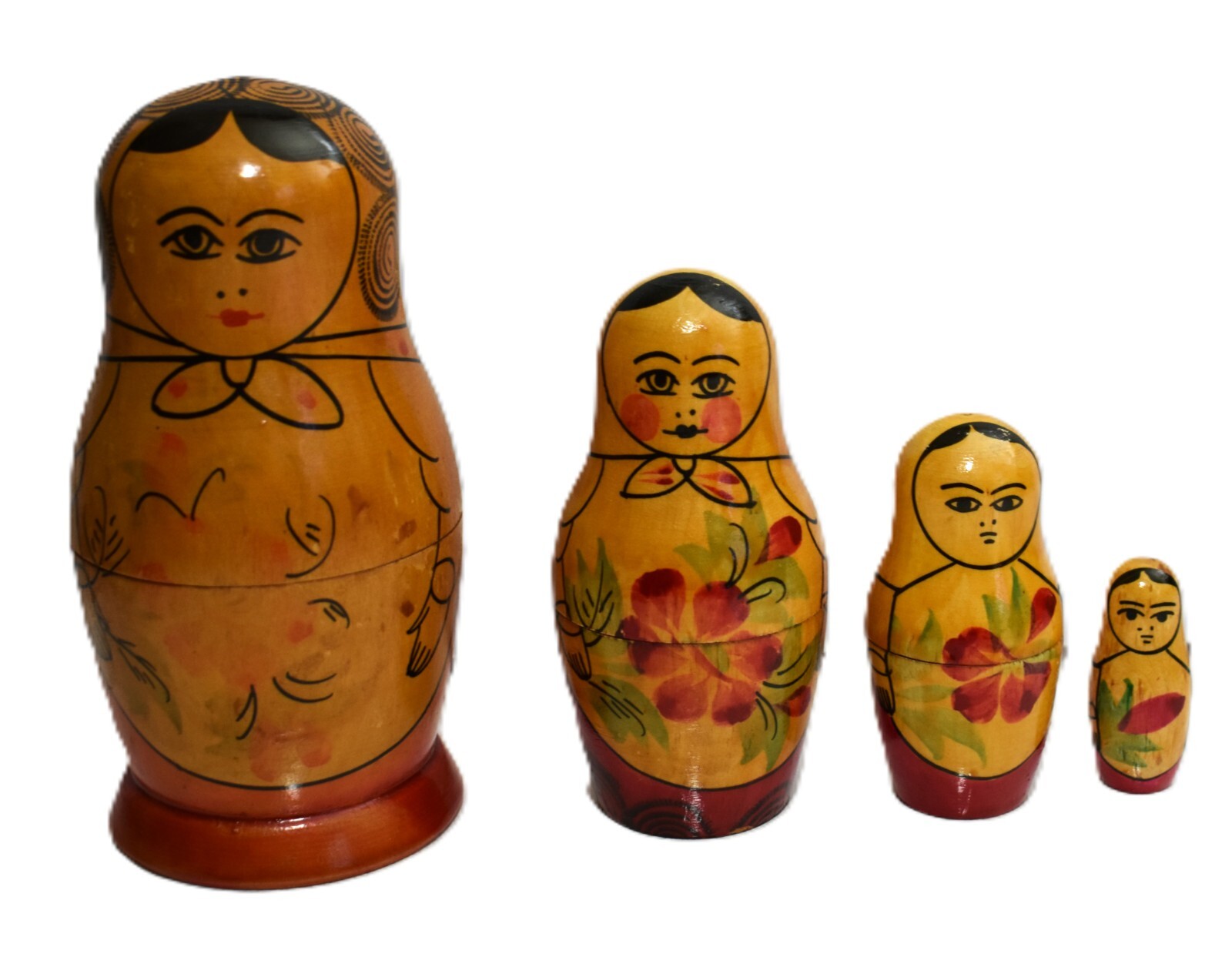 Vintage USSR Soviet Union Dolls Set Wooden Hand Painted Nesting Dolls w ...