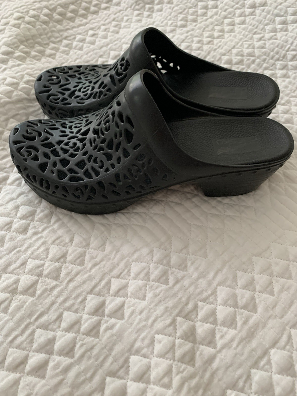 Dansko Pippa Black Laser Cut Jelly Clogs Slip on heel… - Gem