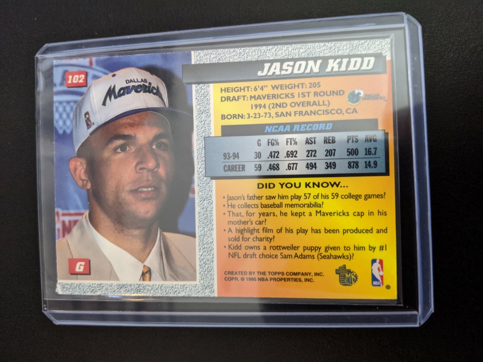 1994-95 Topps Gold Embossed JASON KIDD Draft Pick RC Rookie #102 RARE ...