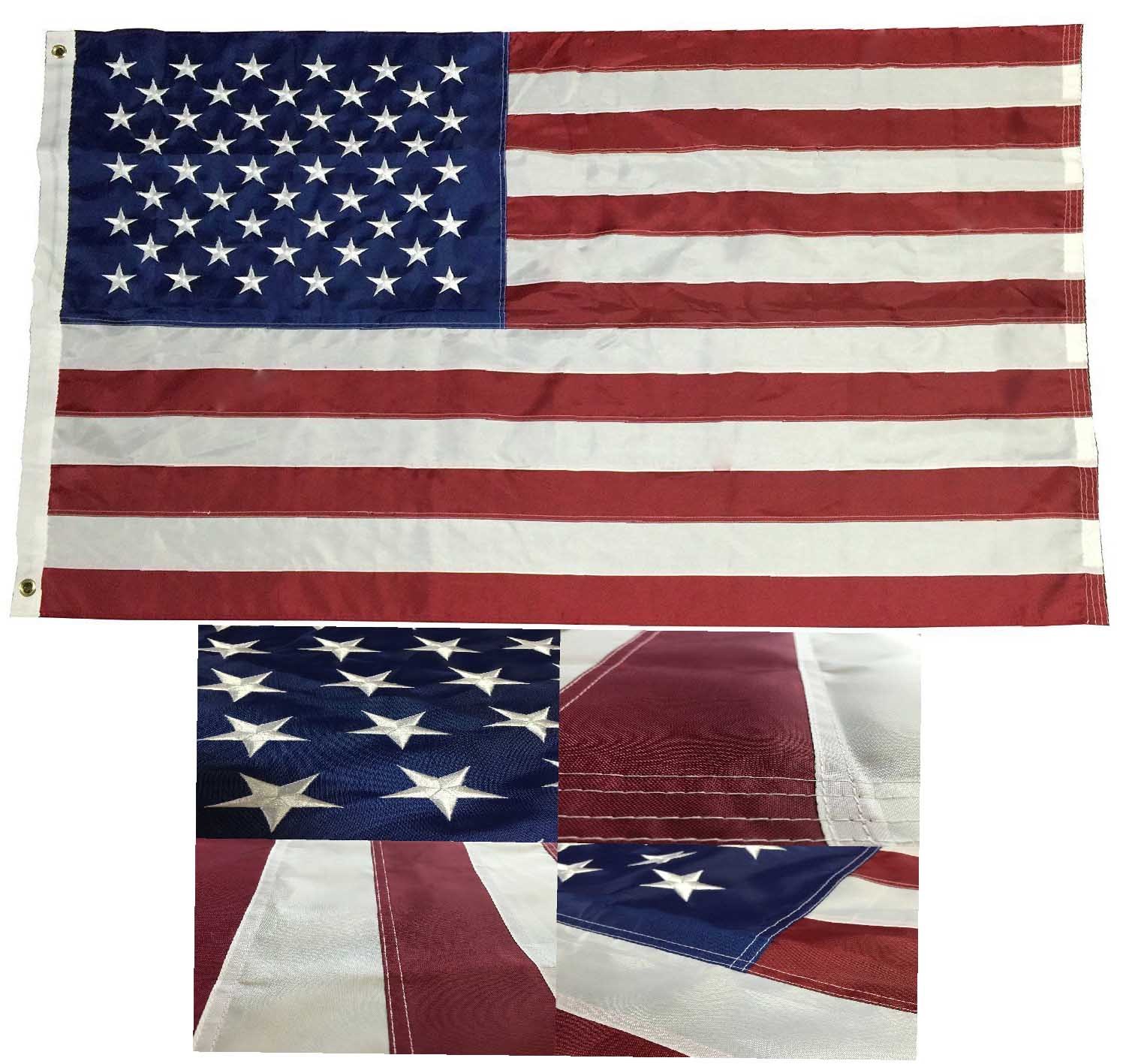 3x5 Embroidered American Flag USA 220-D Nylon Flag, Stars - Durable ...