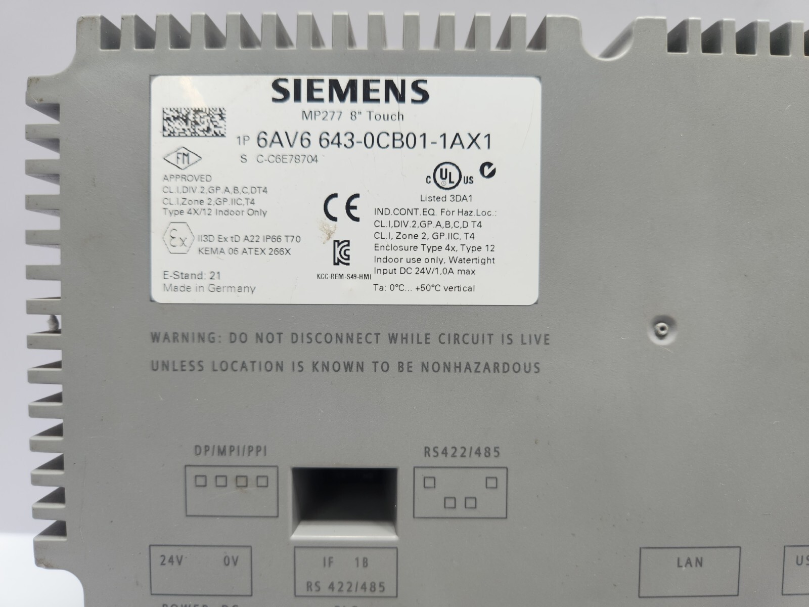 SIEMENS 6AV6 643-0CB01-1AX1 SIMATIC MP277 8" TOUCH MULTI PANEL | eBay