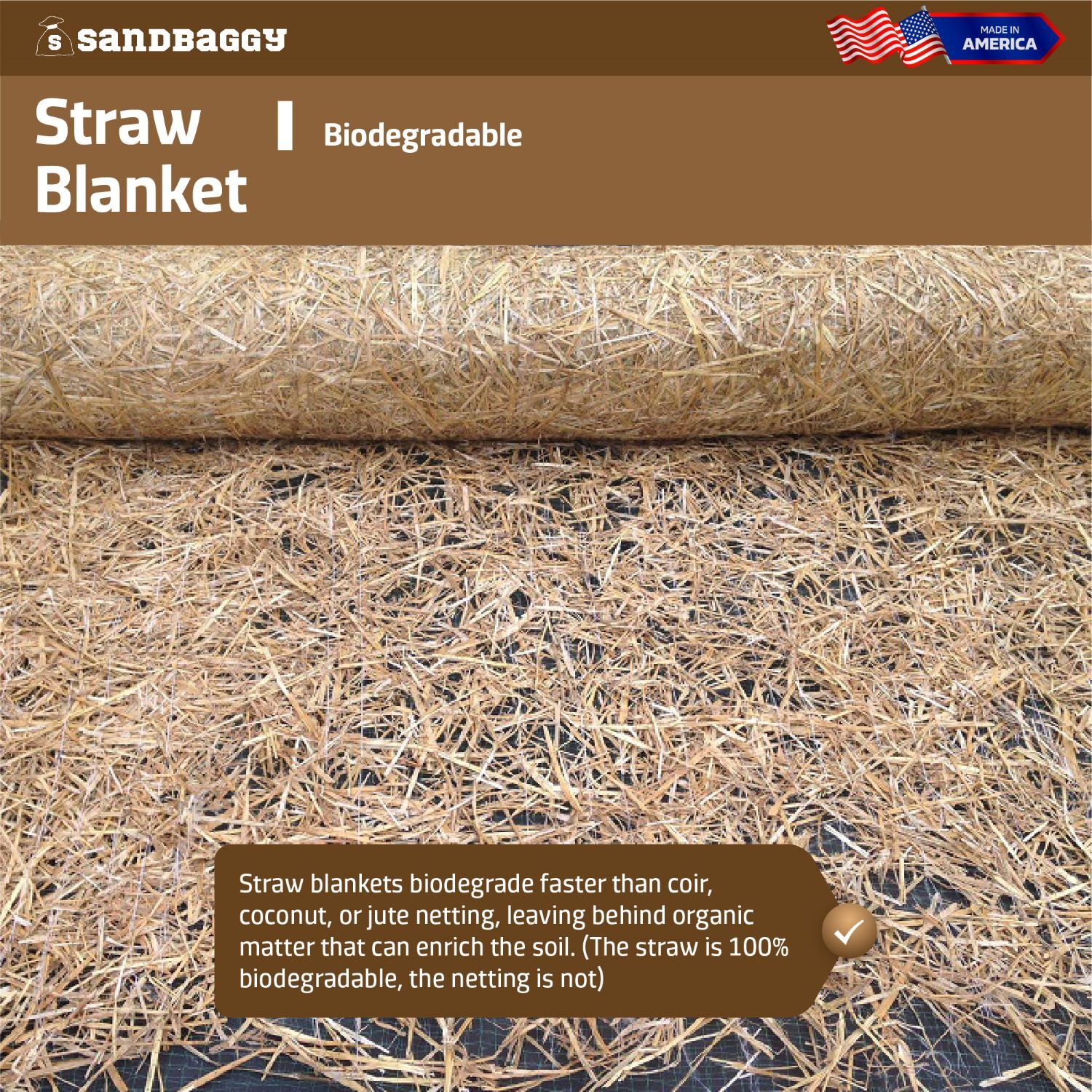Sandbaggy Straw Erosion Control Blanket (Dbl Net) - Eco Friendly - Made ...