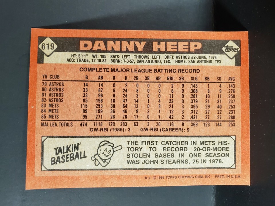 TOPPS 1986 DANNY HEEP #619 HIGH GRADE!! | eBay