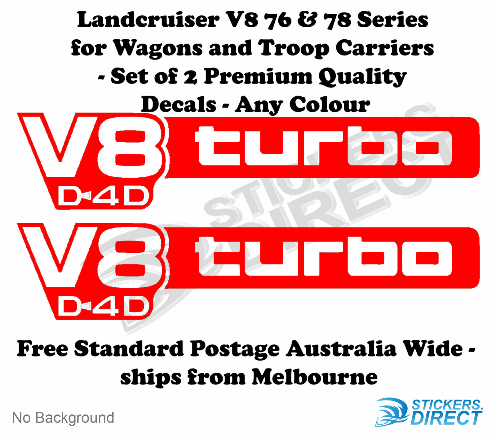 Toyota Landcruiser V8 D4D Turbo Stickers 76 78 Series Set of 2 Decals ...